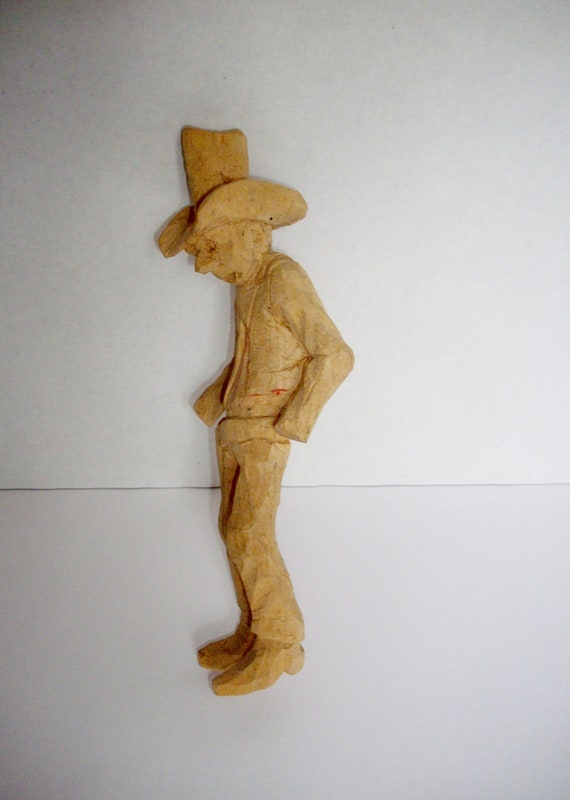 Items similar to Vintage Wood Carving Cowboy Hand Carved Rough Carving ...