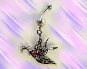 SALE-Belly Ring Tibetan Silver Fancy Peacock with by Aim4Beauty