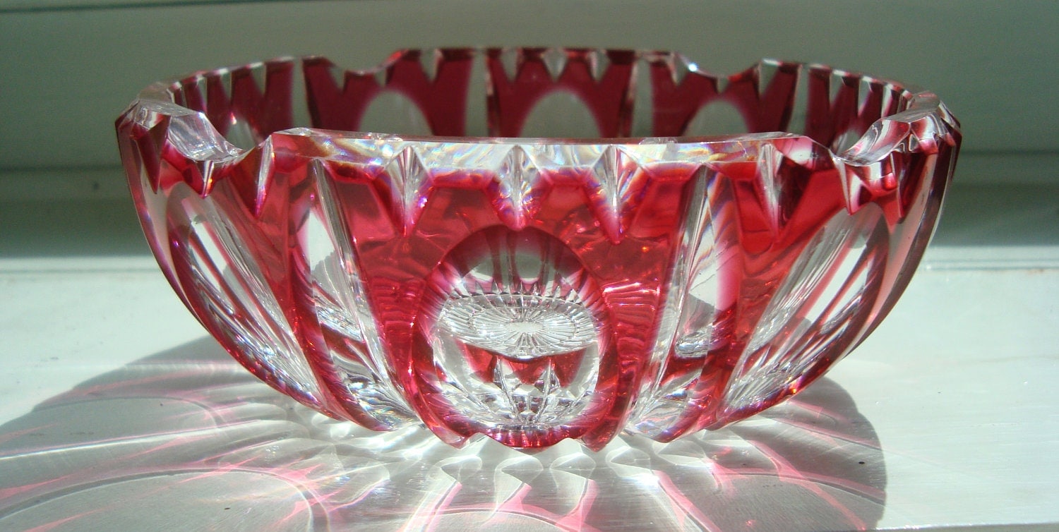 Vintage Hungarian Crystal Cut-to-Clear Bowl Dish Ashtray