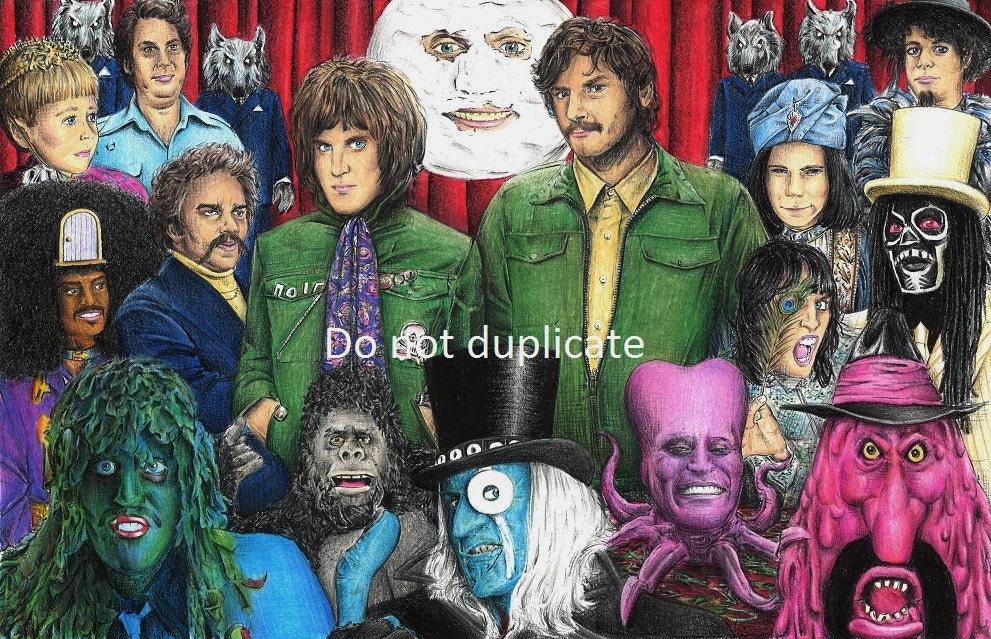 The Mighty Boosh montage 11 x 17 colored pencil drawing print