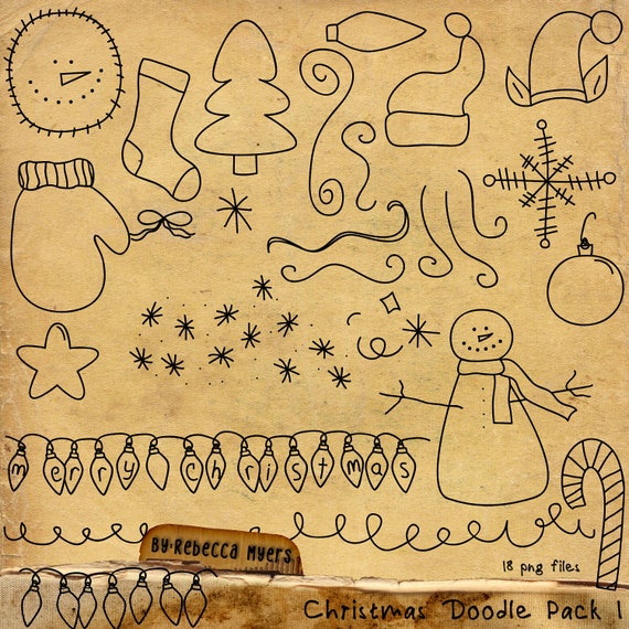 Items similar to Digital Scrapbook Christmas Doodles Pack 1 on Etsy