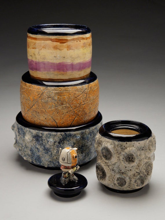 Items similar to Faraway Spaces, Stacking Ceramic Space Jars with Child ...