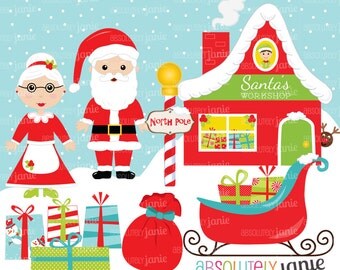 Santa's Workshop Christmas Clipart Set - North Pole - Holiday Digital ...