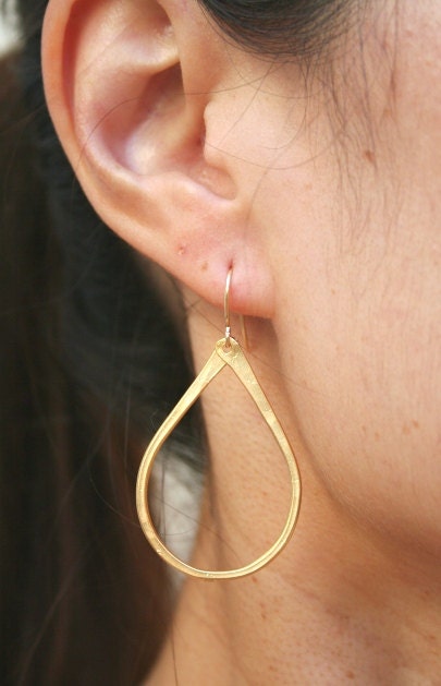 Gold Teardrop Earrings. Gold Teardrop Hoops. Gold Earrings.