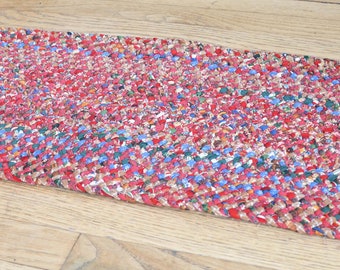 Rag Rug, Table Runner - Hand-Braided Red Cotton