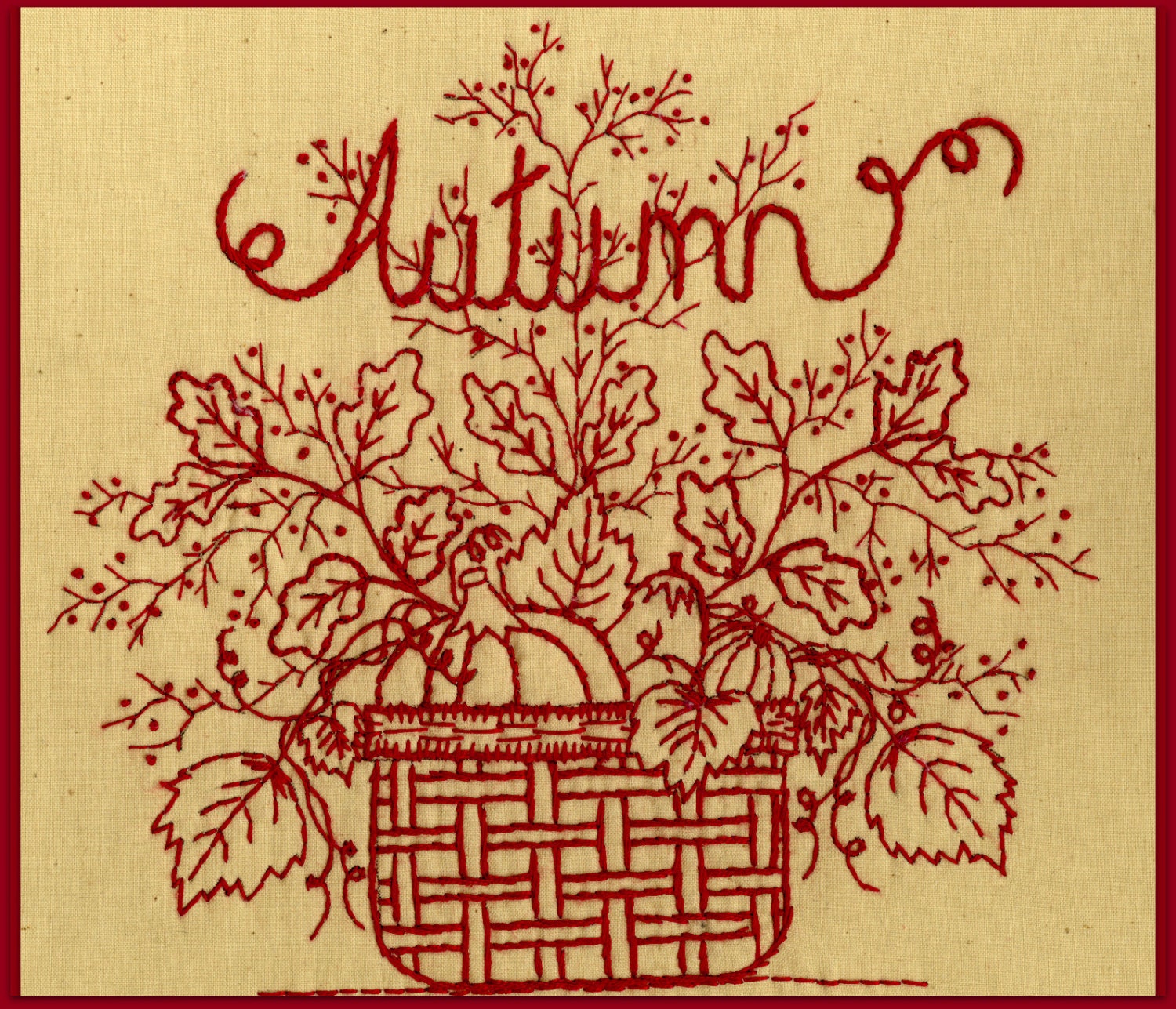 Redwork: Autumn Redwork Hand Embroidery Pattern by Beth