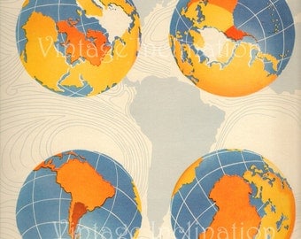 1873 Antique WORLD Map of the World 1800s by VintageInclination