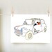 Mini Cooper car Ink and collage illustration
