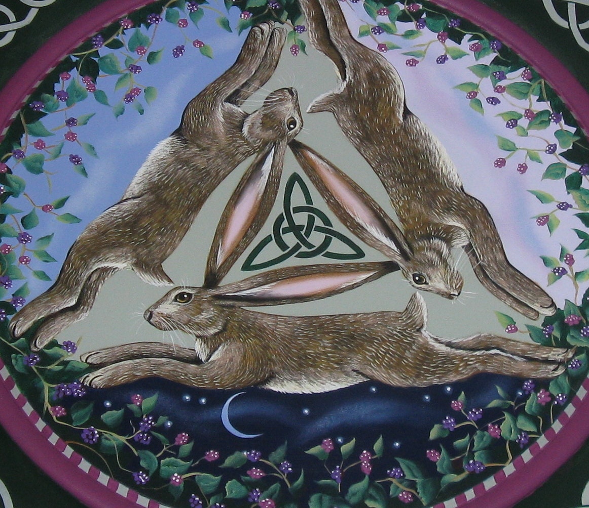 Triple Hare Platter with Celtic Knotwork Carolee Clark