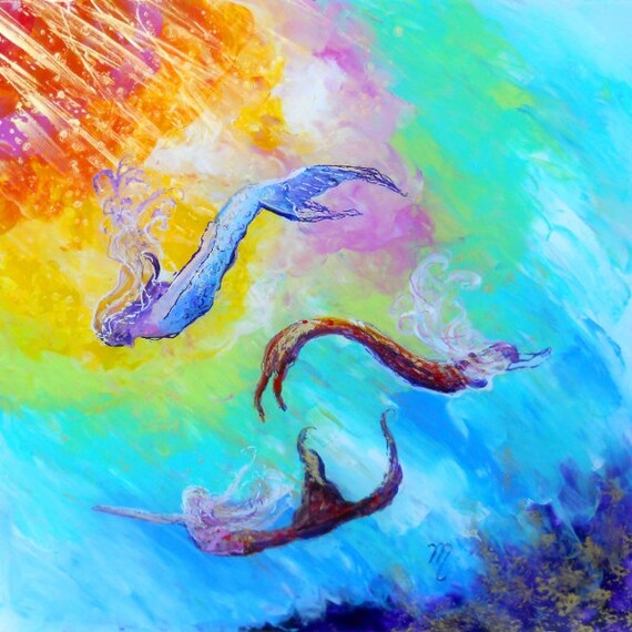 Mermaids 8x8 Ocean Art Print From Kauai Hawaii By Marionette