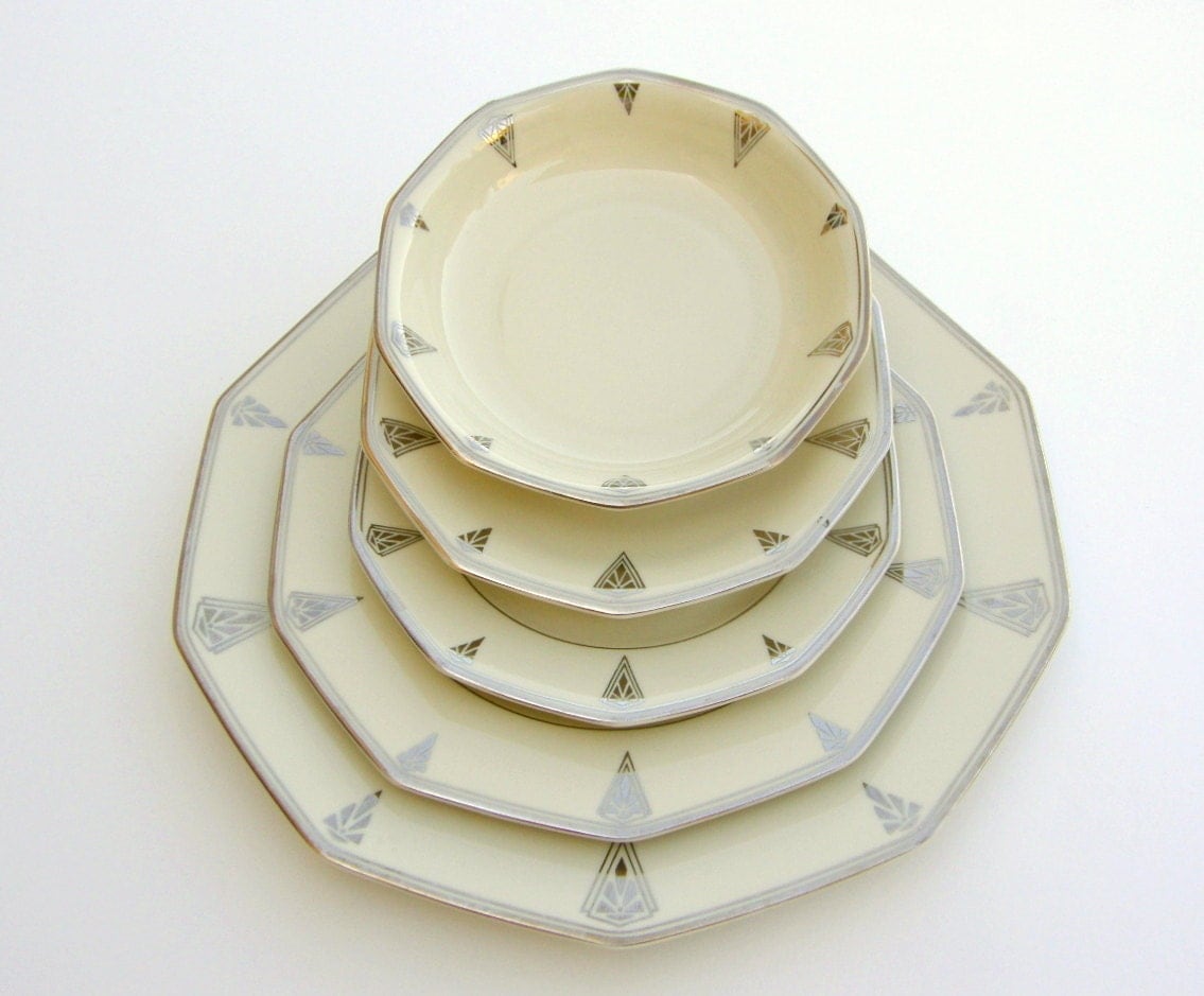Superb Art Deco Dinnerware for 2, Deauville Community China, Ivory ...