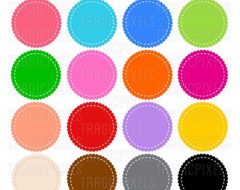 Stitched Scalloped Circles Clipart - Digital Clip Art Graphics ...