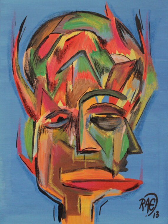 Abstract FACE painting Original Acrylic ART vibrant colorful