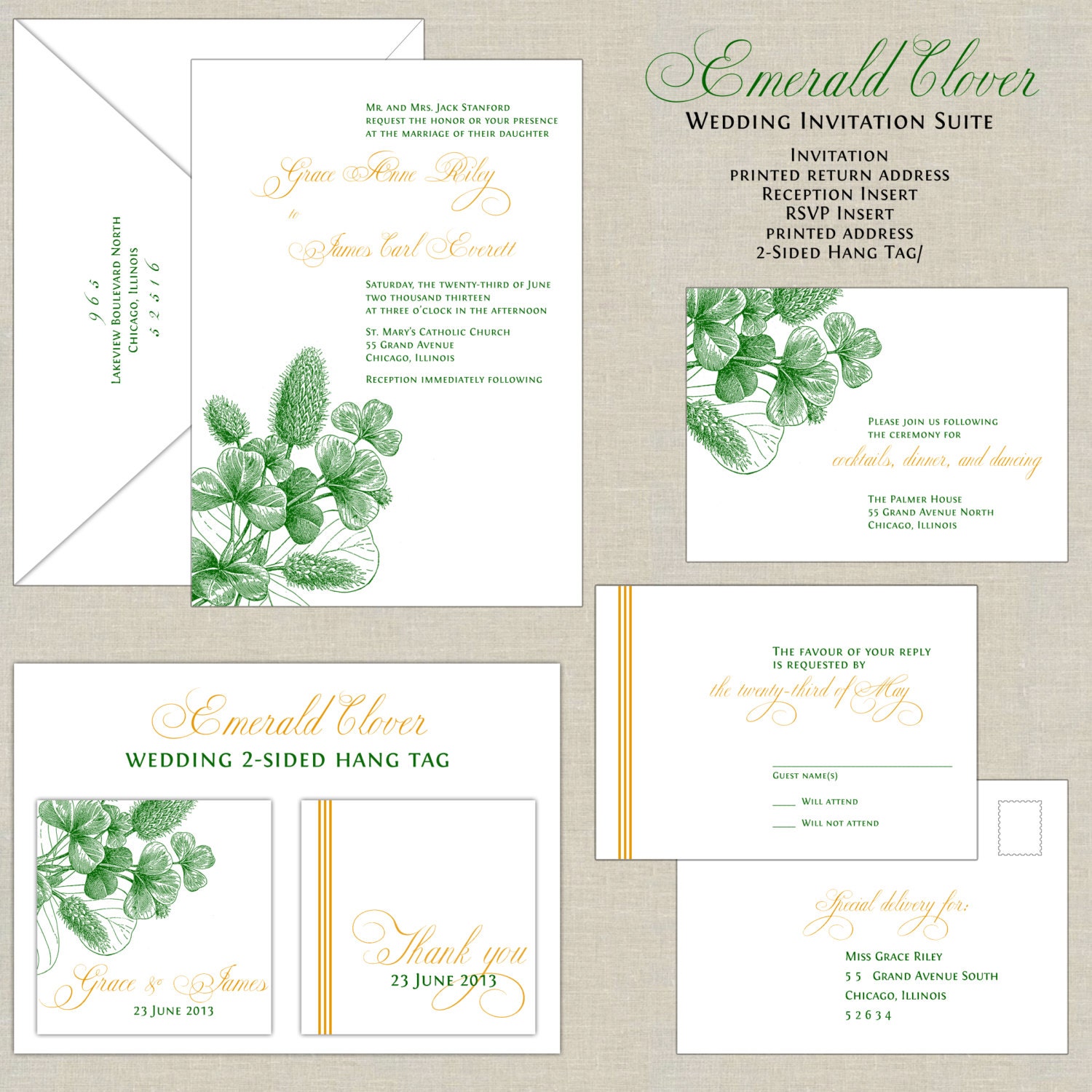 Rustic Wedding Invitations Mint Green
