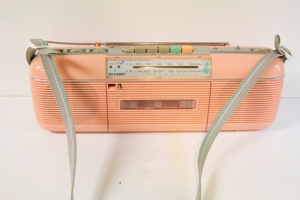 Vintage 1980s Sharp QT-50 pink cassette player/radio boombox