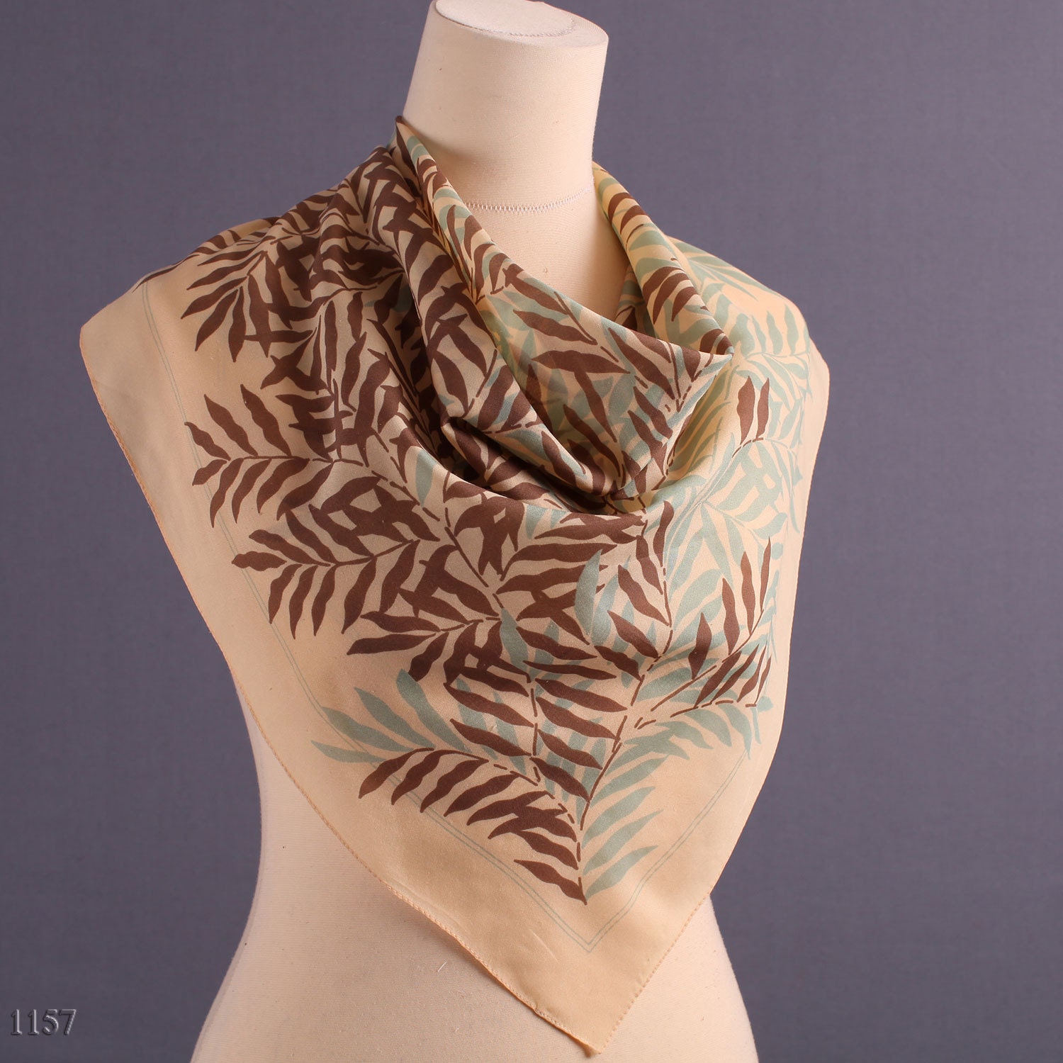 Bohemian 70s Scarf NOVELTY Print Rustic Brown Seaweed Printed Neck ...