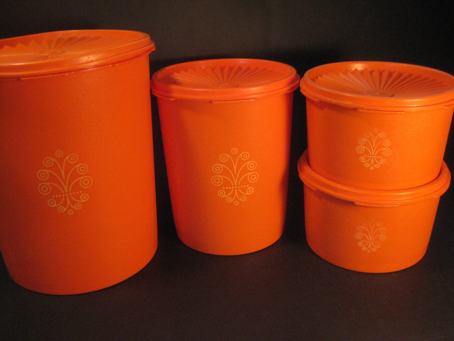 Retro Vintage Tupperware Canister Set 8 pc Orange Swirl
