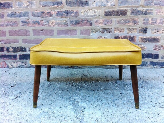 Vintage Footstool In Mustard Yellow