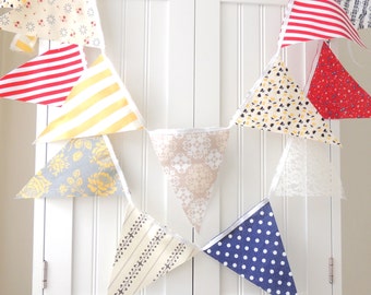 Nautical Party Banner Bunting Fabric Pennant Flags Navy