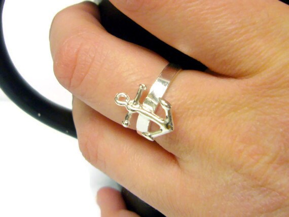 Sterling silver anchor ring silver stacking ring anchor