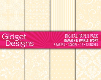 Damask Digital Paper Wedding Damask Cream Ivory Damask