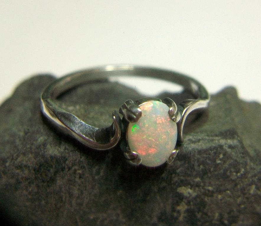 Genuine White Opal Ring Sterling Silver