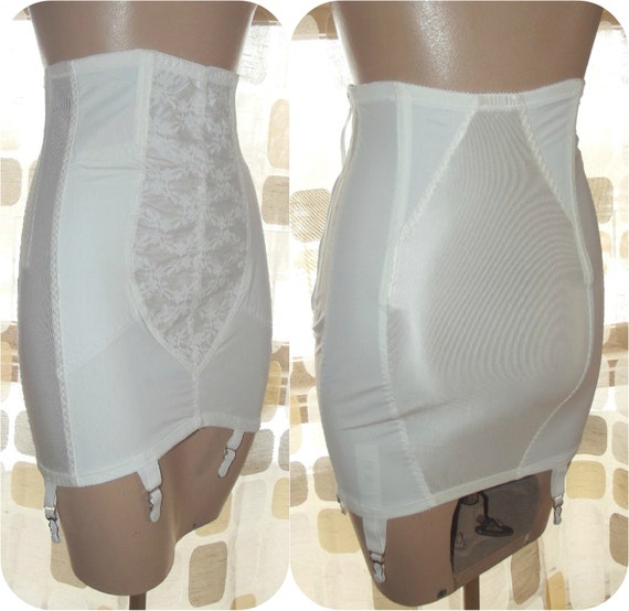 Vintage 50s Open Bottom High Waist Boned Girdle 32 WHITE
