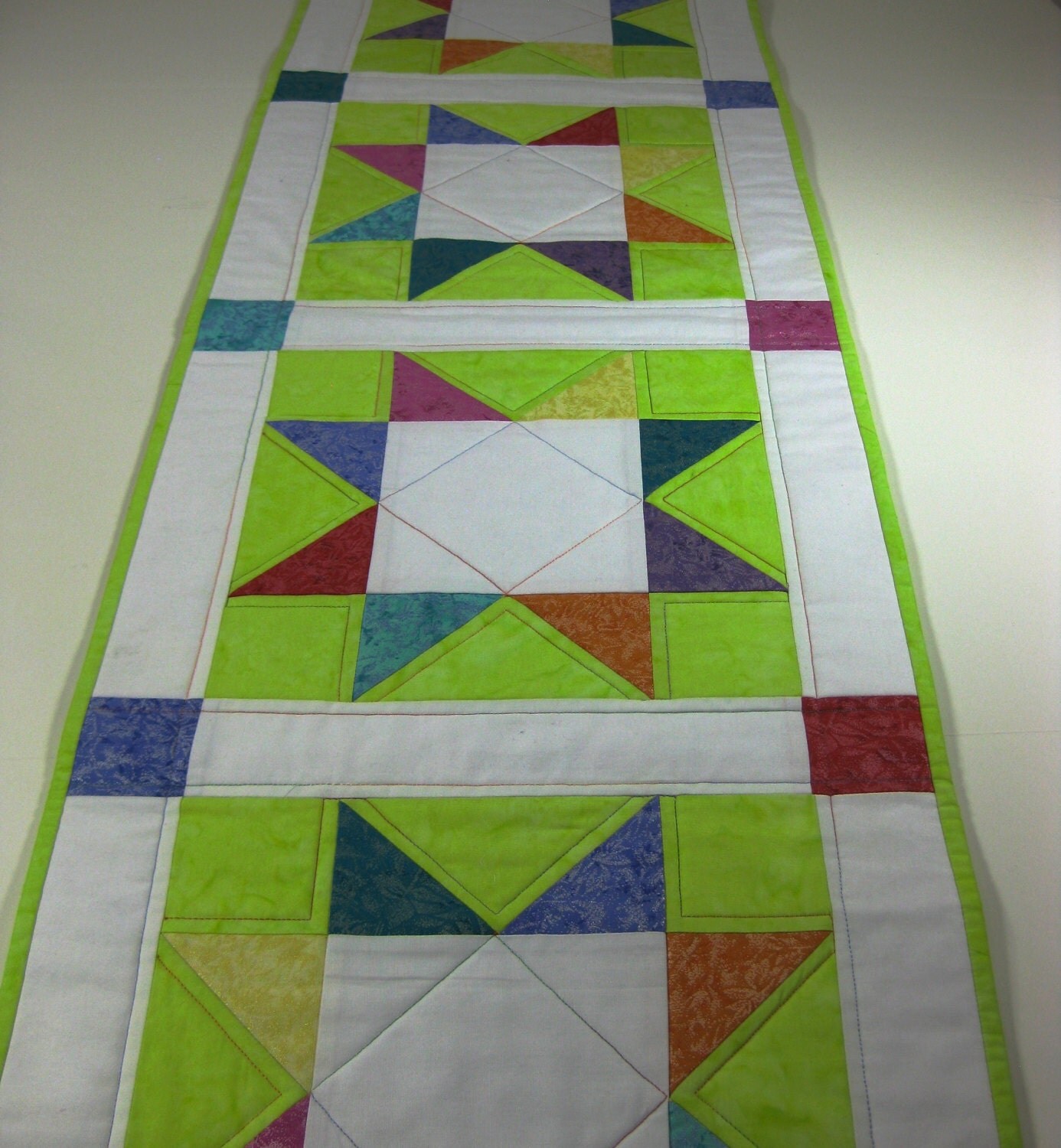 Quilted Table Runner Modern Design Bright Colors