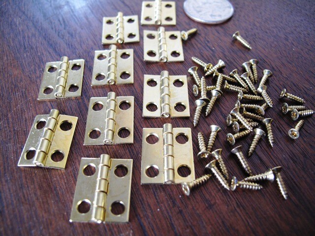 Lot of 10 Solid Brass Miniature Hinges with Screws 42 brass