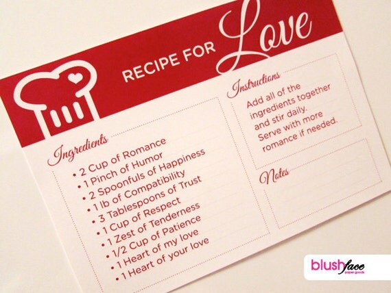Recipe for LOVE Valentine's Day Recipe Card