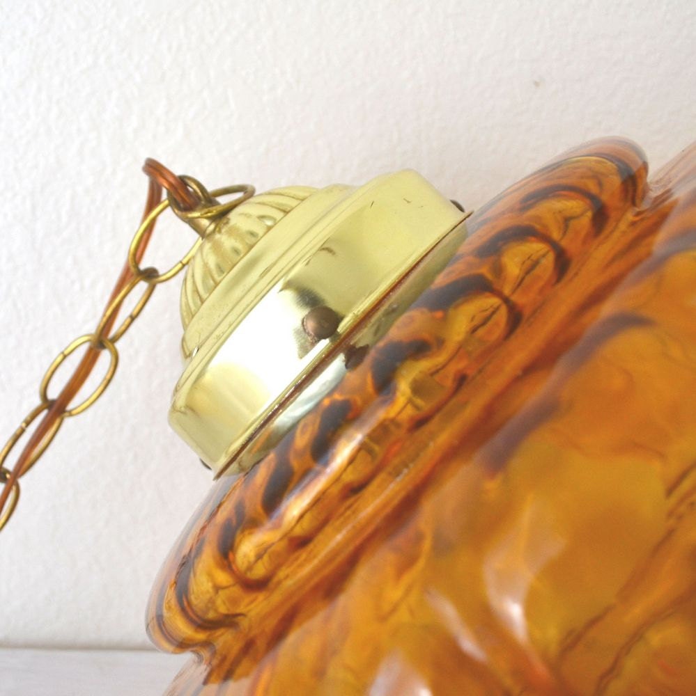 Hanging Swag Lamps / Orange Glass / Vintage 1960s Retro
