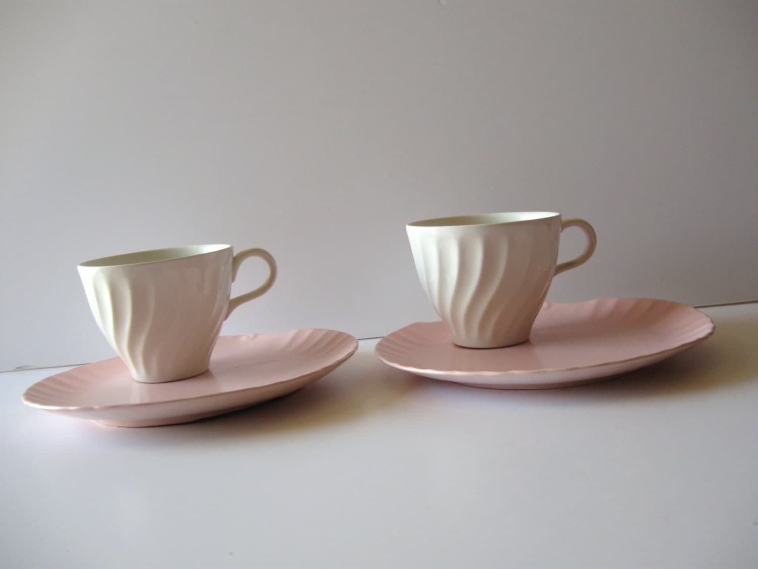 Vintage snack set sets pink dainty dishes with ivory swirl cups set 2 ...
