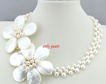 Free Shipping Pearl Necklace Shell Necklace Statement Necklace Pearl ...