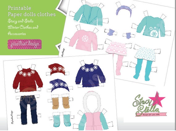 Stacy and Stella Winter paper doll clothes and accessories