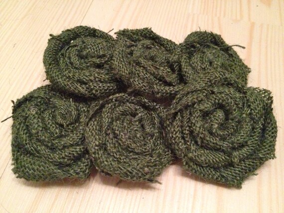 Items similar to Hunter Green Burlap Flowers - Green Burlap Rosettes on ...