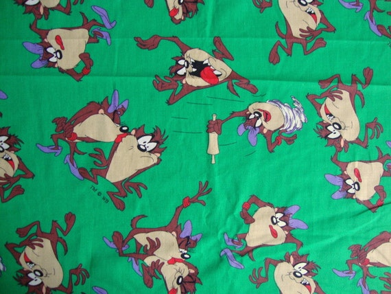 Vintage 90s Tasmanian Devil Looney Tunes Fabric Taz Warner