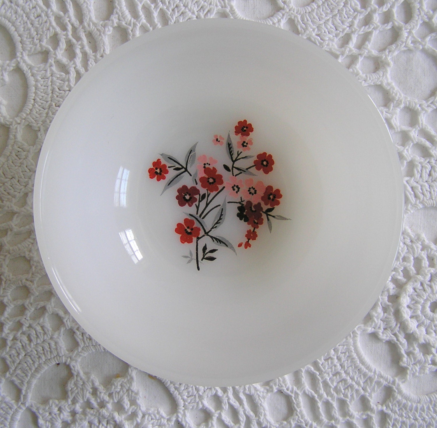 Fire King Primrose Berry or Dessert Bowls, Set of 8, Red & Pink Floral ...