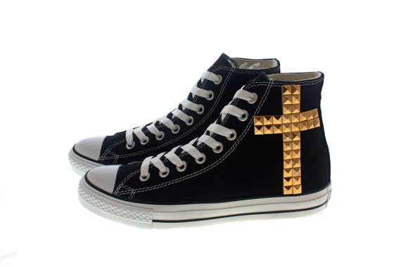 Studded Converse Converse Black High Top with Gold by CUSTOMDUO