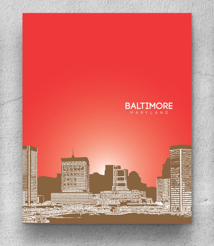 Skyline City Art / Baltimore Maryland Skyline by YouandYoursPrints