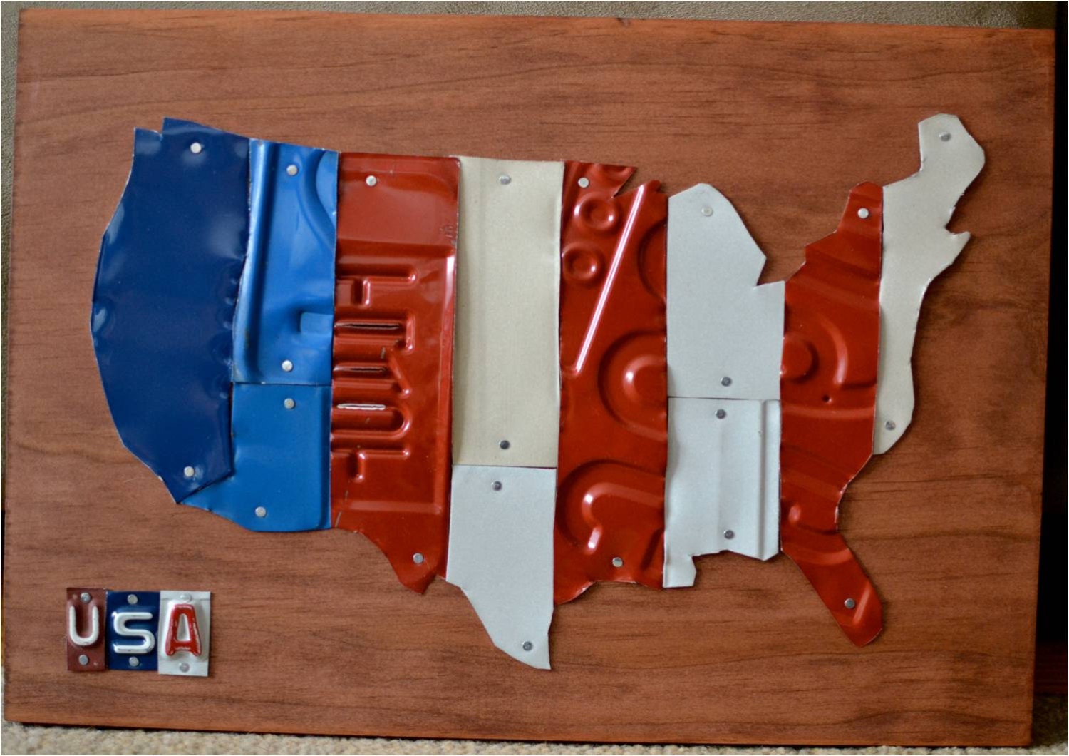 Mini Red White and Blue United States License Plate Map