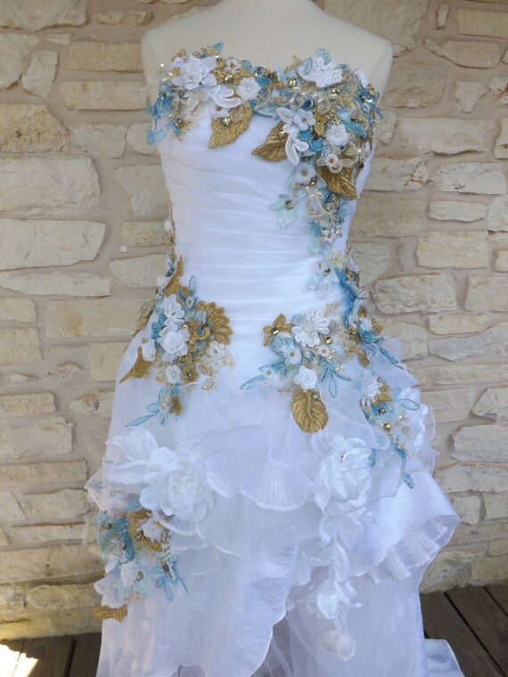 CUSTOM Handmade Wedding Dress Mini Plus Tail Beige Roses