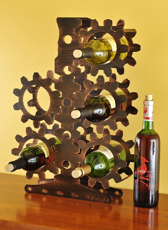 Steampunk Wine Rack Industrial Wine Rack Gear Wine by MoonLadders