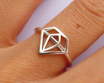 Silver diamond ring | Etsy