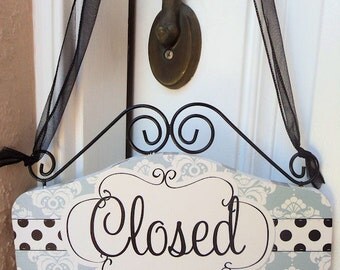 Damask Dots - Gray Black grey - Open Closed Signs for Shoppe Cute ...
