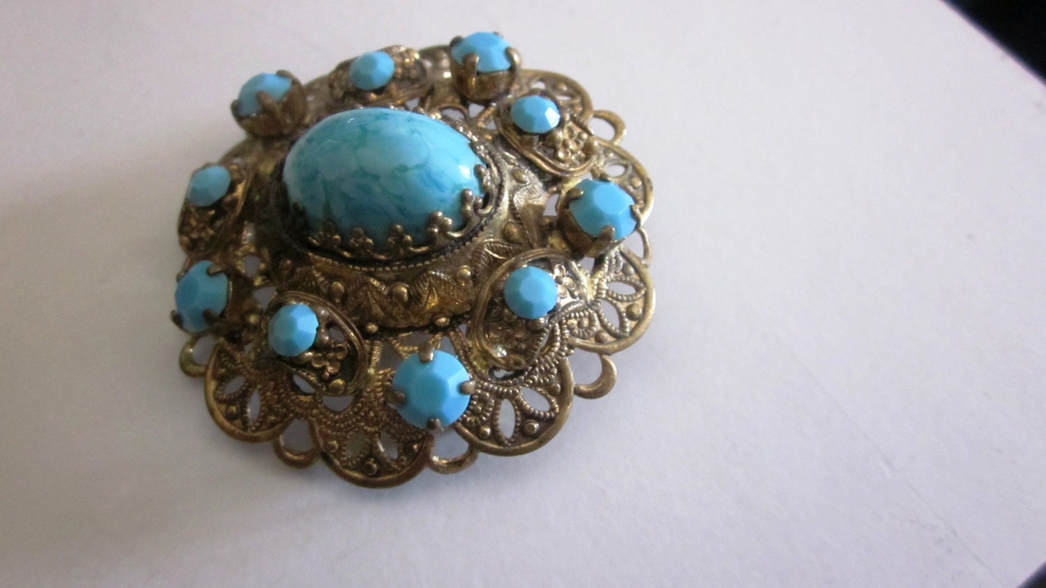 SALE SALE Vintage West Germany Turquoise and Blue Beaded Brooch in Gold ...