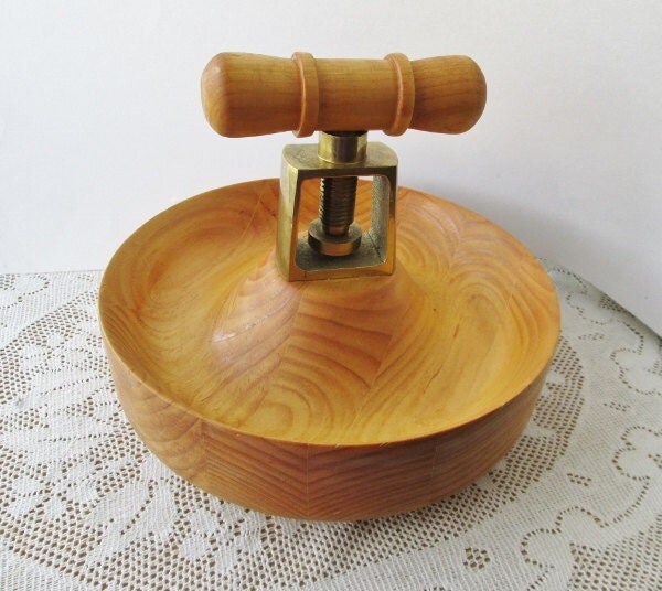 Vintage Nut Cracker Bowl Wooden Brass Screw Vintage Over 9 inches Wood ... Vintage Nut Cracker Bowl Wooden Brass Screw Vintage Over 9 inches Wood ...