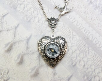 Silver Locket Necklace Silver Rose Garden ROSE by birdzNbeez