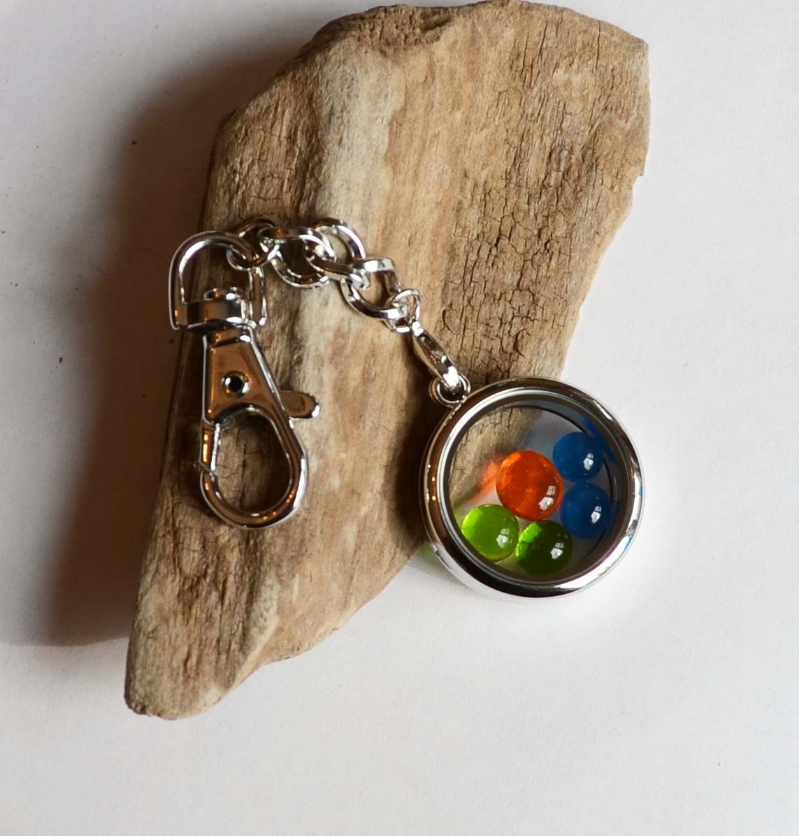 Round Clear Glass Memory Locket Key Chain or Cell Phone Charm