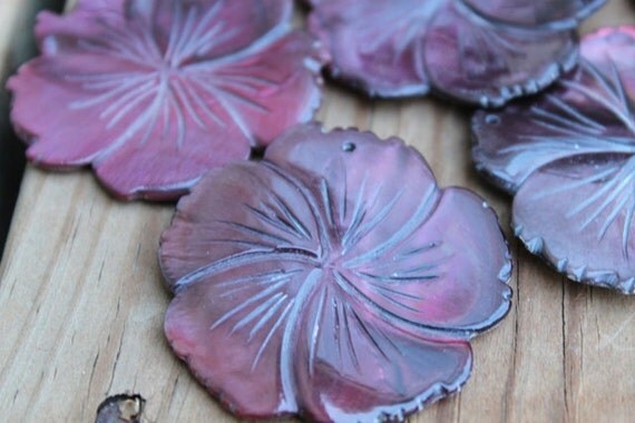 Items similar to Maroon or Deep Pink Carved Shell Flower Pendant on Etsy