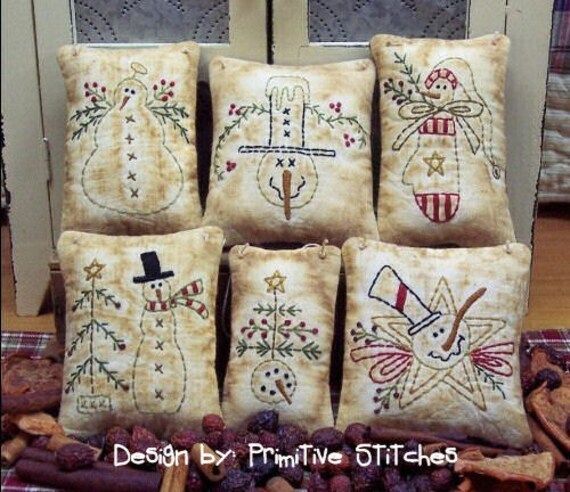 Snowman Mini Collection 1-Primitive Stitchery E-PATTERN by